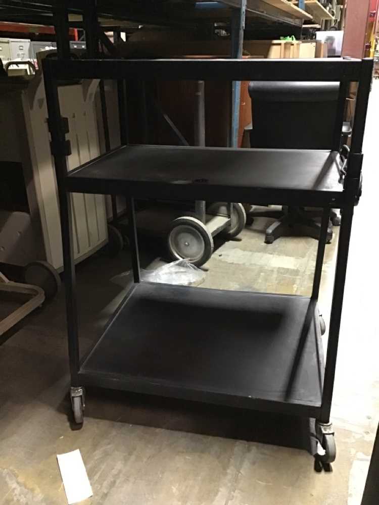 Black Metal 3 Tier Rolling Av Cart With Black Power Cord
