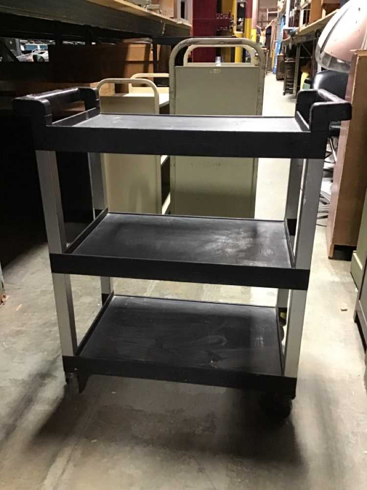 Black Plastic / Aluminum Rolling 3 Tier Av Cart