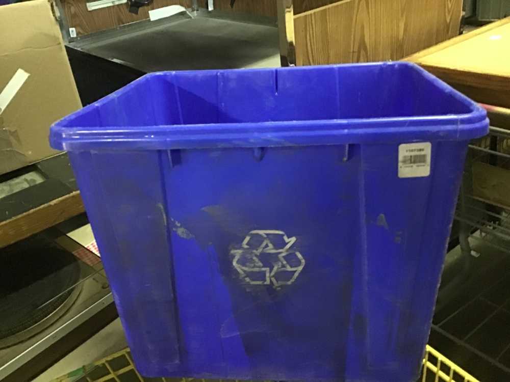 Various Blue Plastic Recycling Bins
