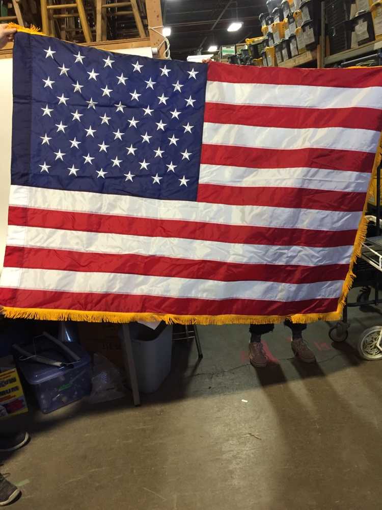 American Flag With Fringe Around 3 Edges
