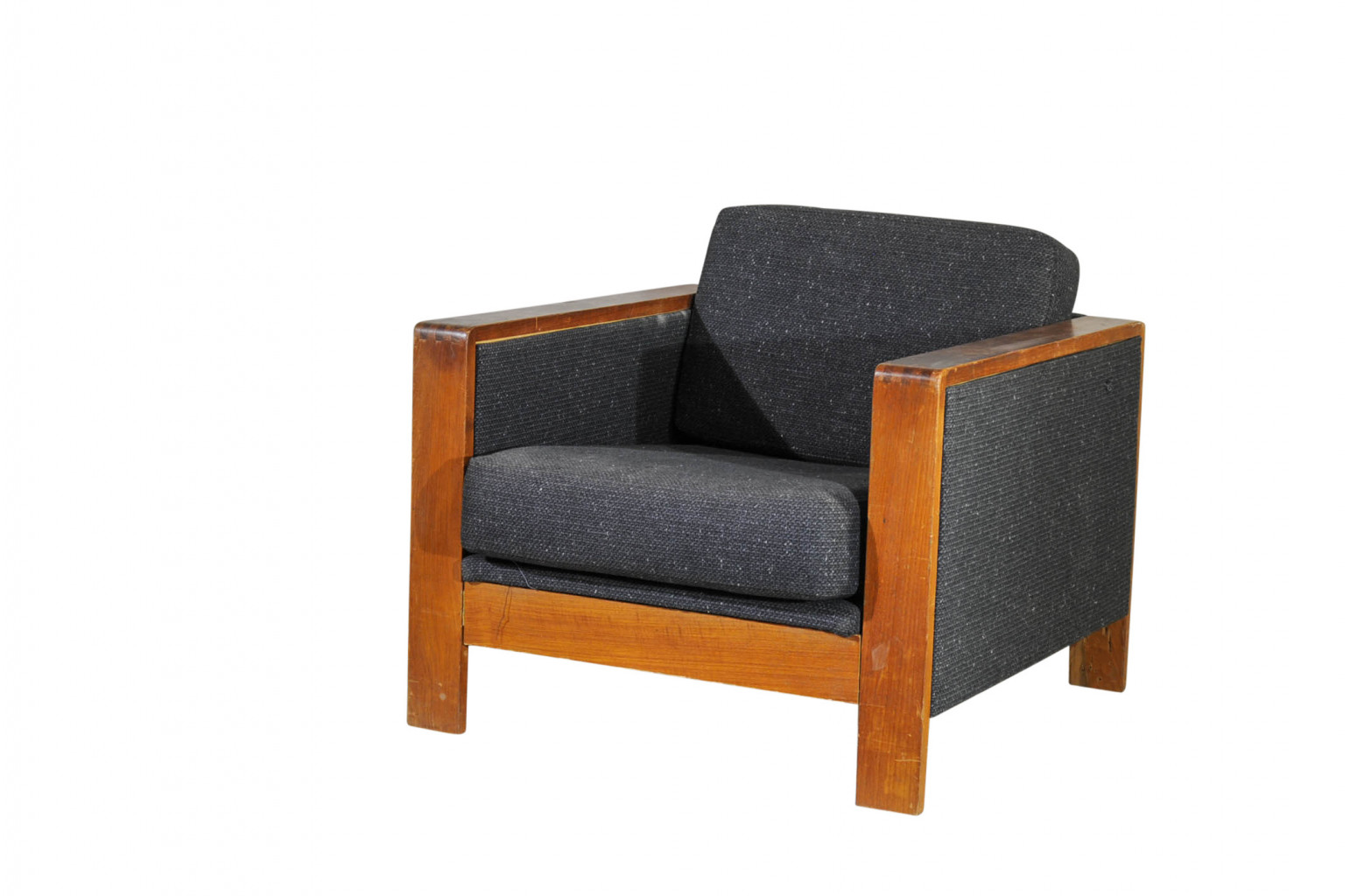 Mcm Wooden Arms Fabric Single Couch Chair (Side Fabric Panel Detached ...