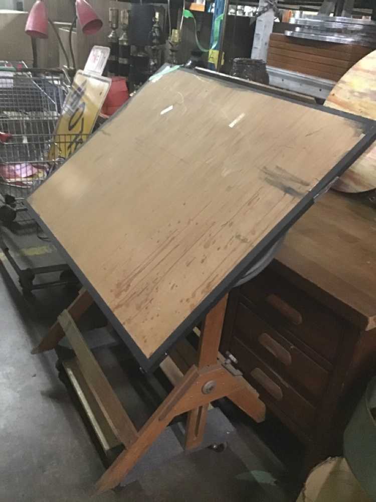Brown Wood/ Metal Adjustable Drafting Table
