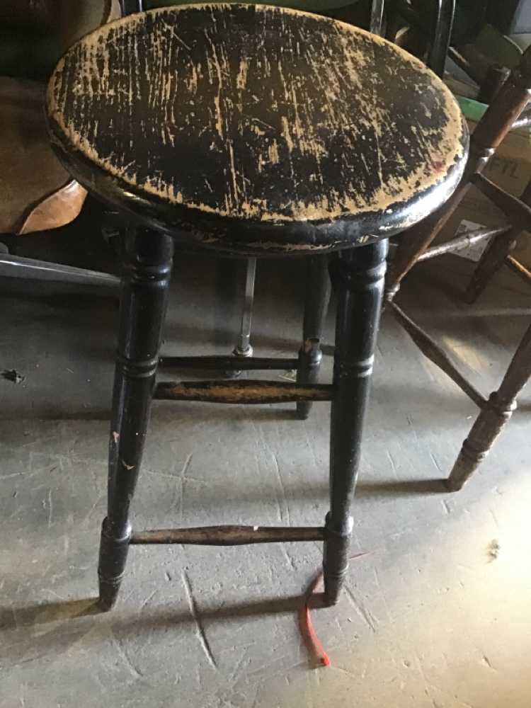 Black Wood Stool – Distressed Top