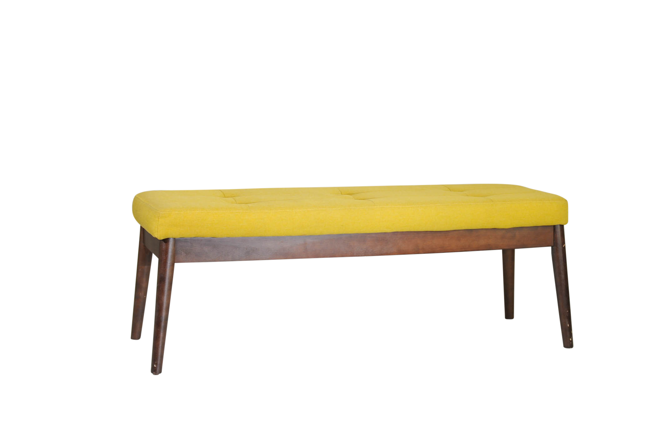 Upholstered Bench In Mustard Fabric With Wood Base – Lock Up Props